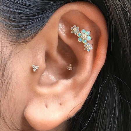 Three Flower Garland Opal and Diamond Threaded Stud Earring MARIA TASH