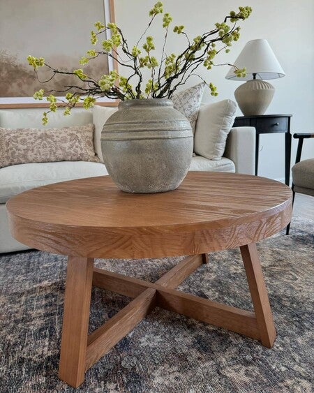 Farmhouse Round Coffee Table 30 Plank Beam